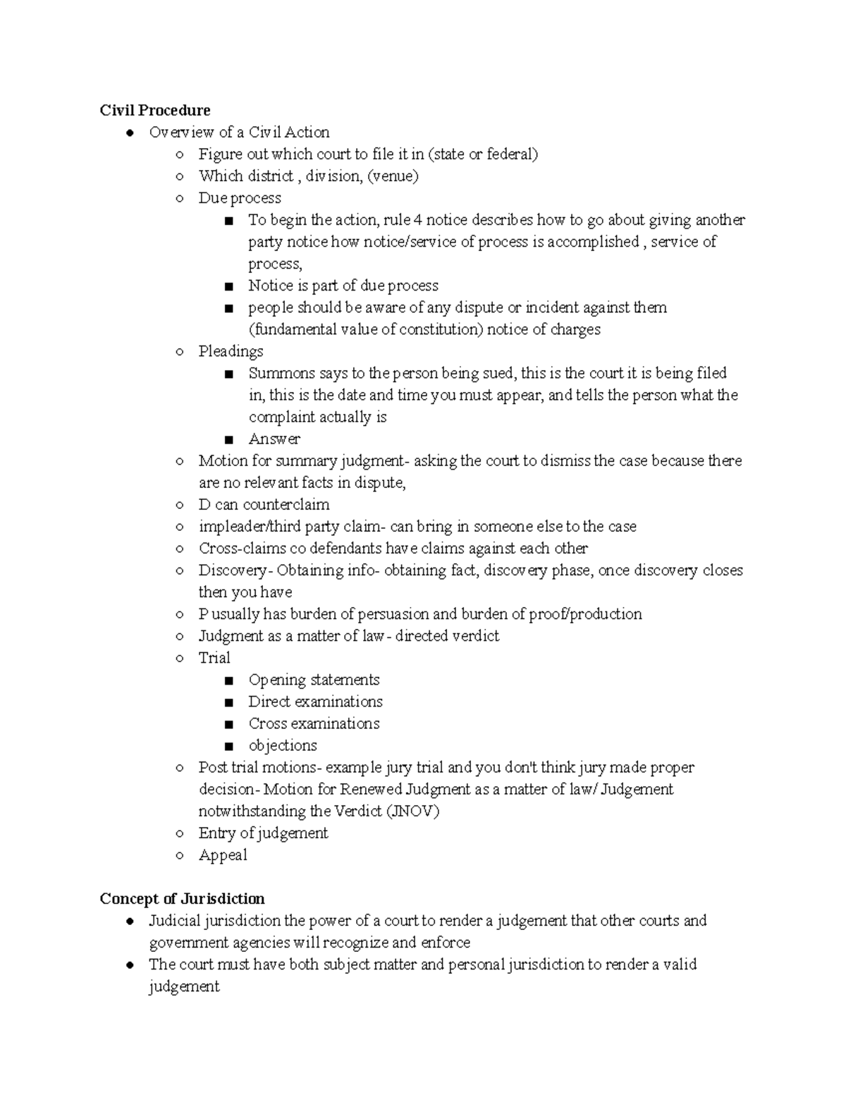 Civil Procedure Class Outline Fall 2021 - Civil Procedure Overview of a ...