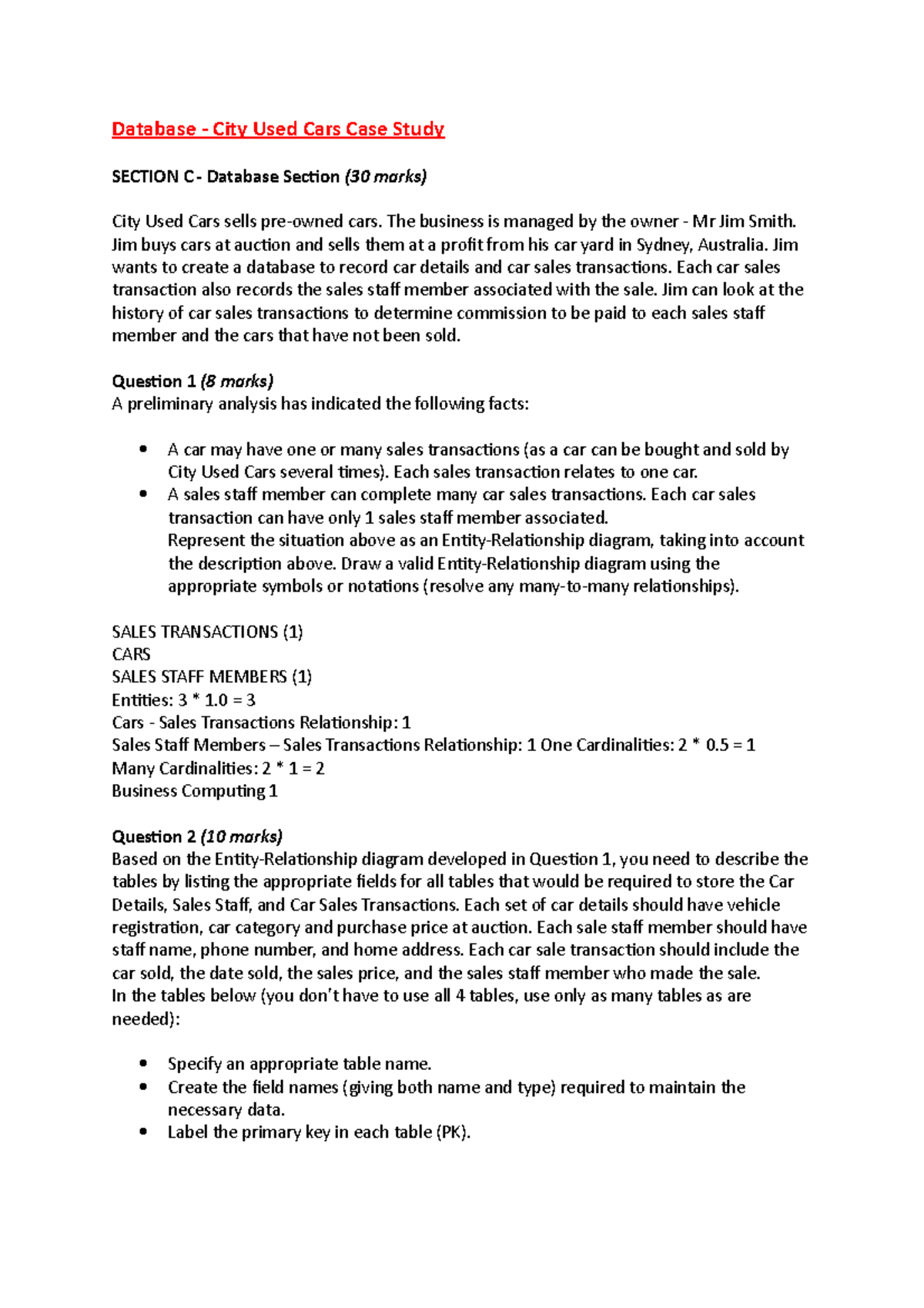 Database - City Used Cars Case Study - Database - City Used Cars Case ...