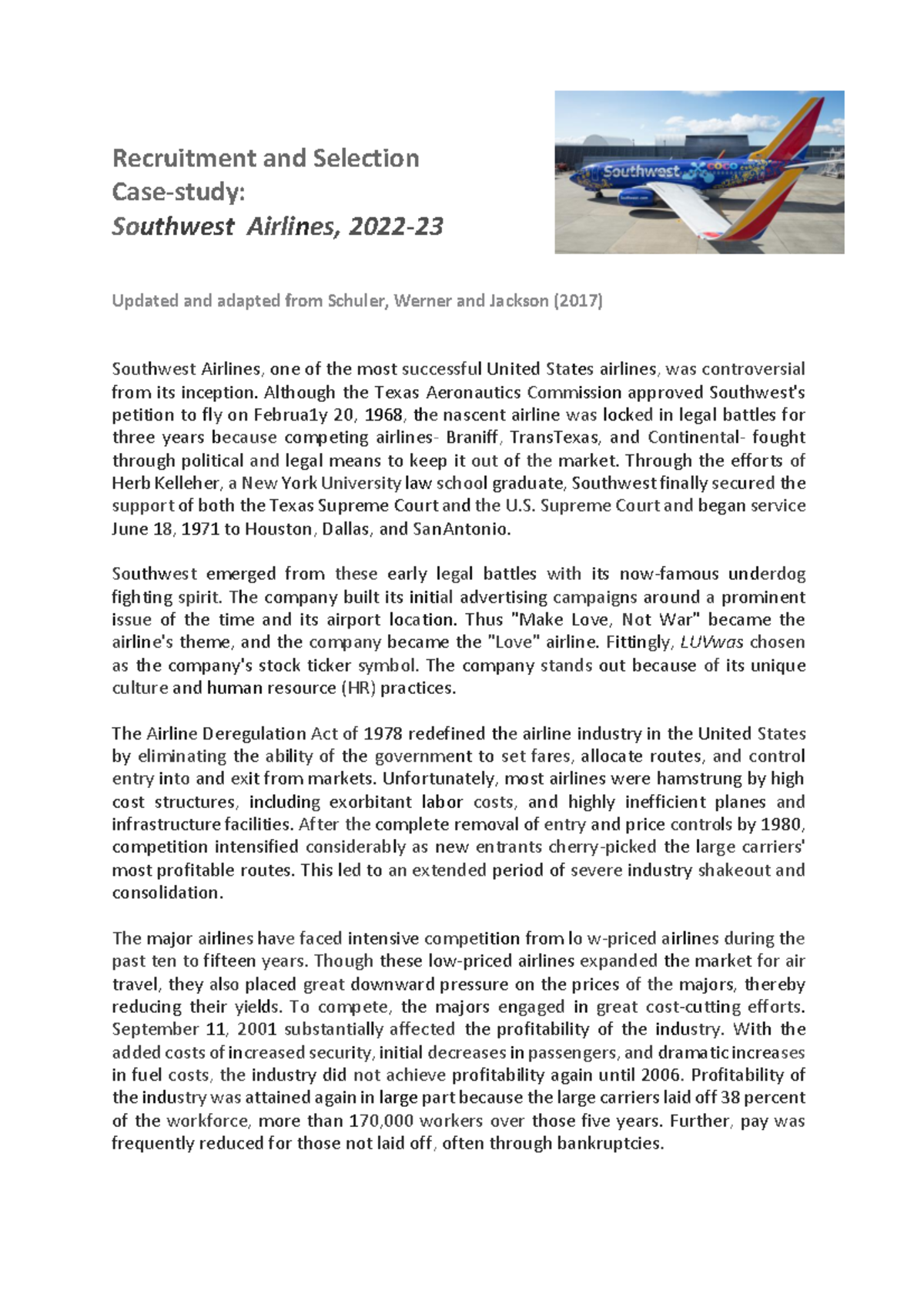 HR Recruitment and Selection- SWA - Recruitment and Selection Case-study: Southwest Airlines ...