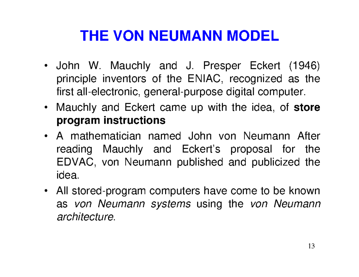 The Von Neumann Model and Virtual Machine Concept - THE VON NEUMANN ...