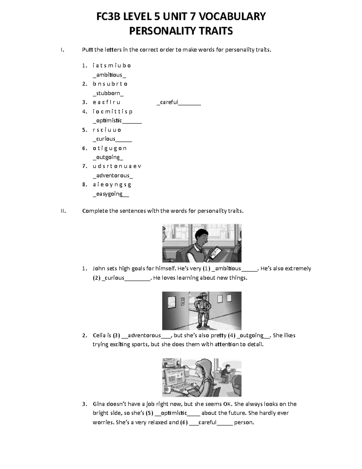 ##FC3B UNIT Vocabulary - Personality Traits - FC3B LEVEL 5 UNIT 7 VOCABULARY PERSONALITY TRAITS ...