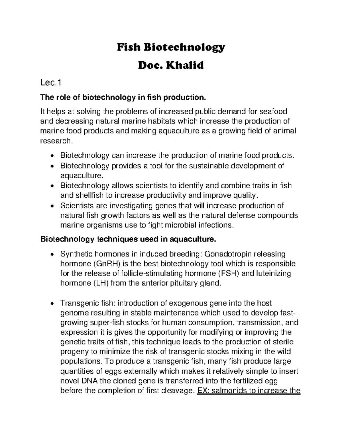 DNA Genetic Markers and Fish biotechnology - Fish Biotechnology Doc ...