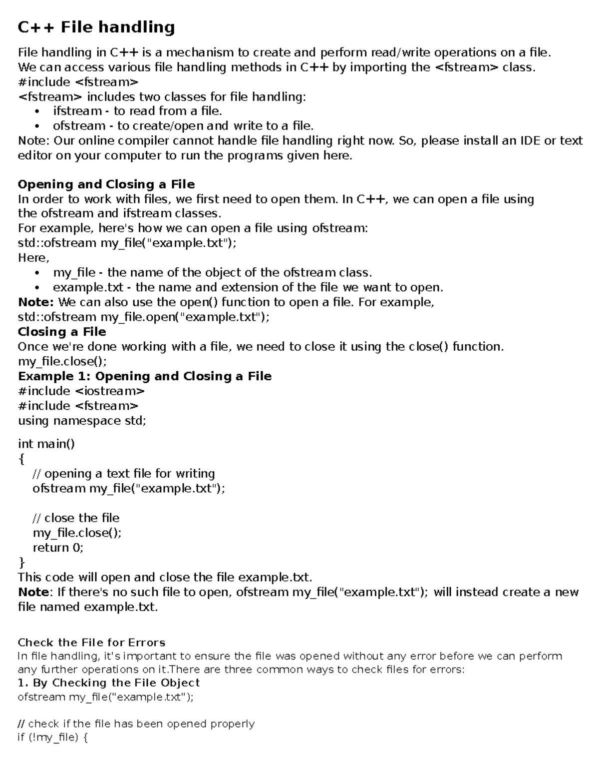 File-handling - COC 101 - C++ File handling File handling in C++ is a ...