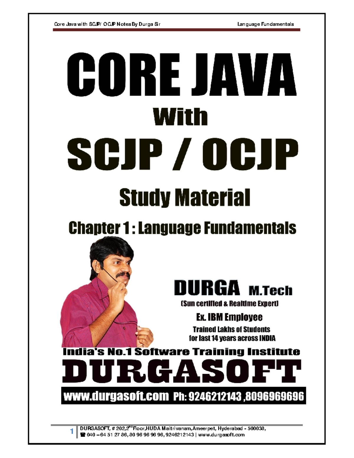 CORE JAVA Fundamentals - 1 ####### DURGASOFT, # 202,2ndFloor,HUDA M ...