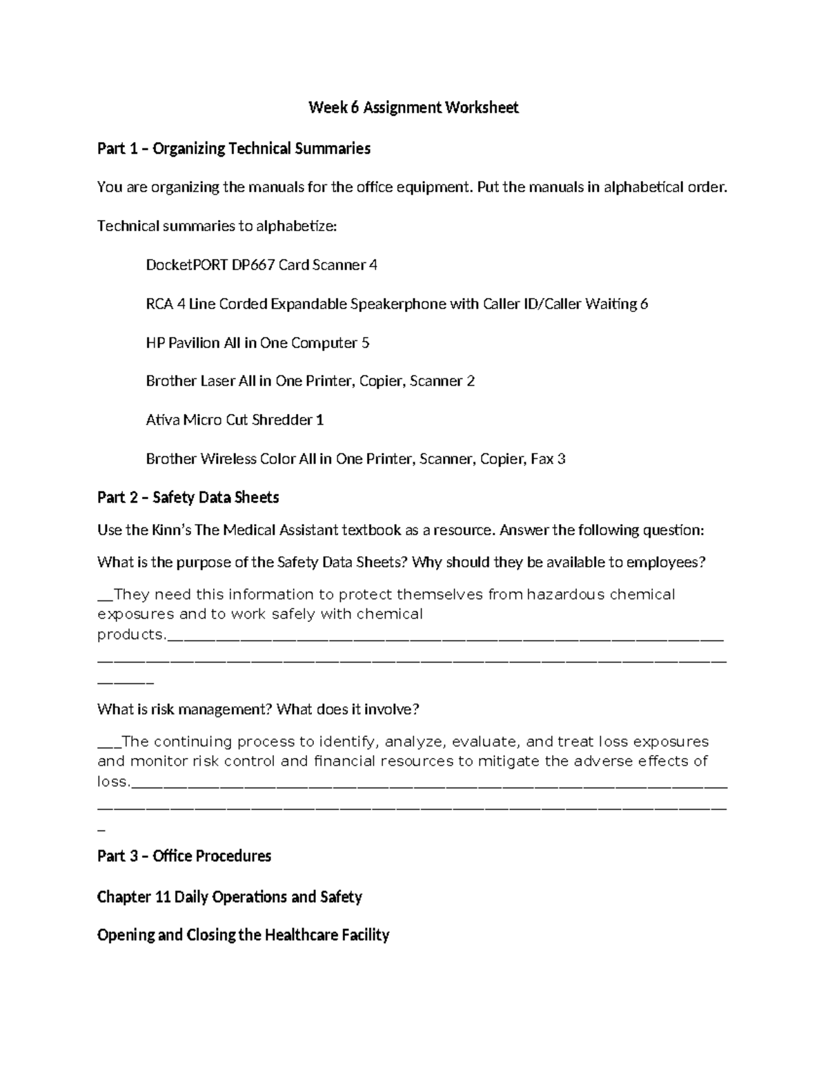 Week 6 Assignment Worksheet - Week 6 Assignment Worksheet Part 1 – Organizing Technical ...
