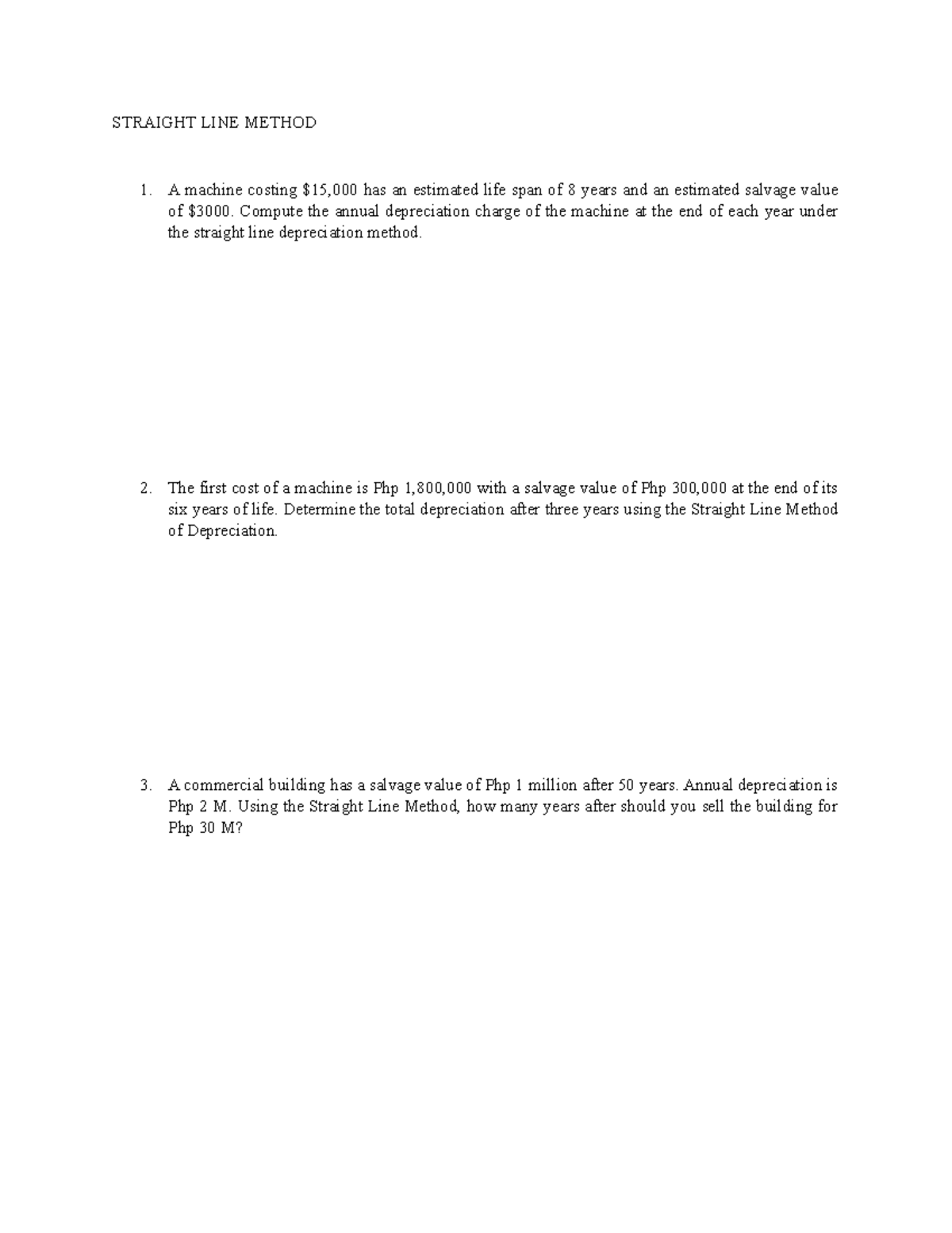 EE Printed - Assignment - STRAIGHT LINE METHOD A machine costing ...