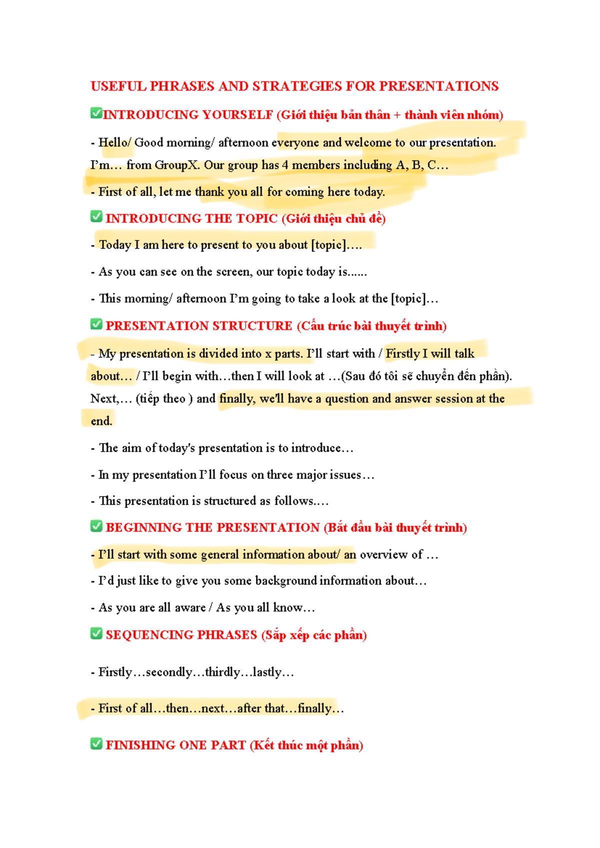 Useful phrases for presentation - USEFUL PHRASES AND STRATEGIES FOR ...
