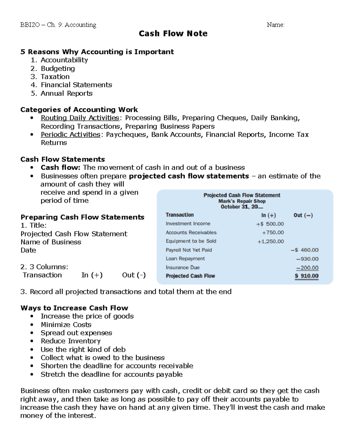 23 - Cash Flow Note and Worksheet - Cash Flow Note 5 Reasons Why ...