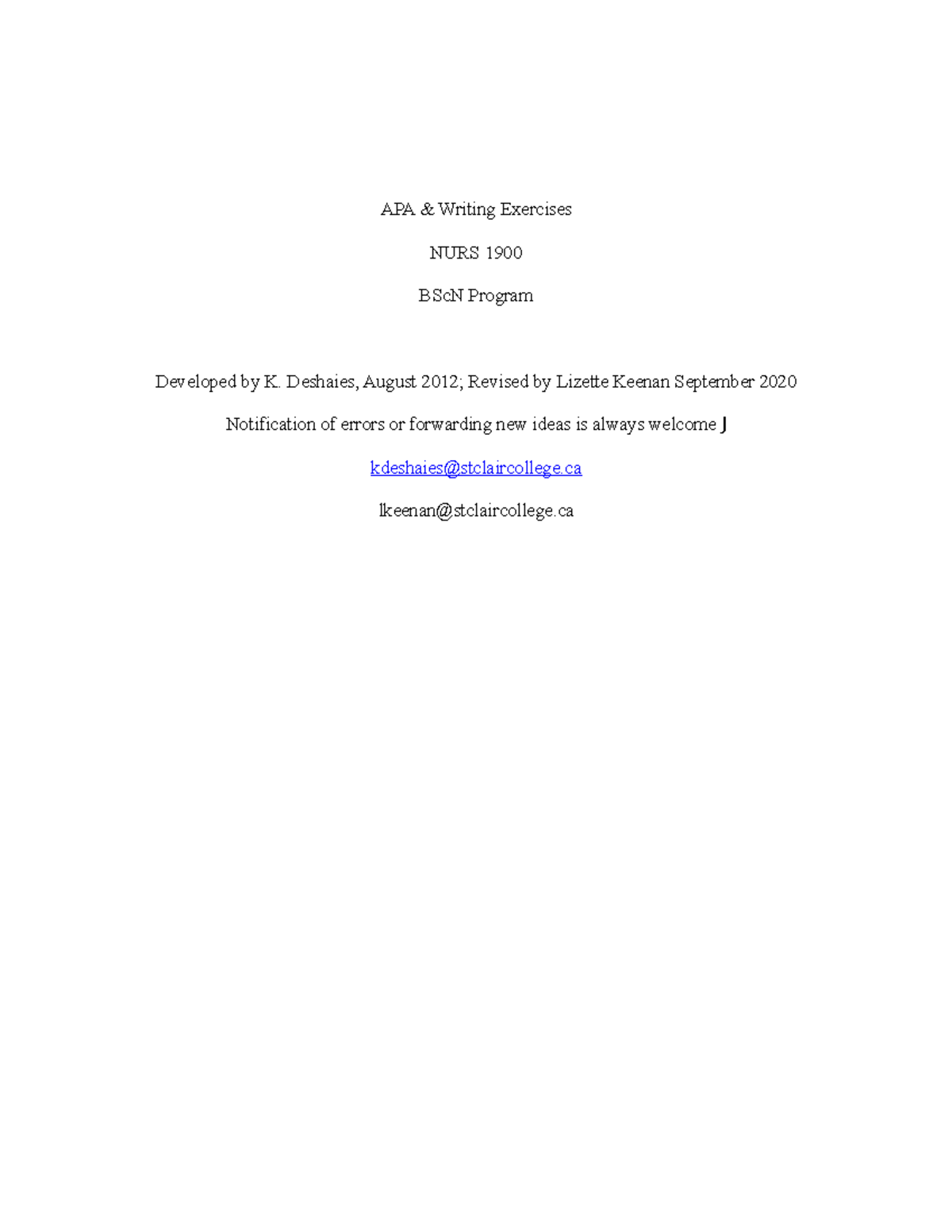 APA Module 2 - assignment - APA & Writing Exercises NURS 1900 BScN ...