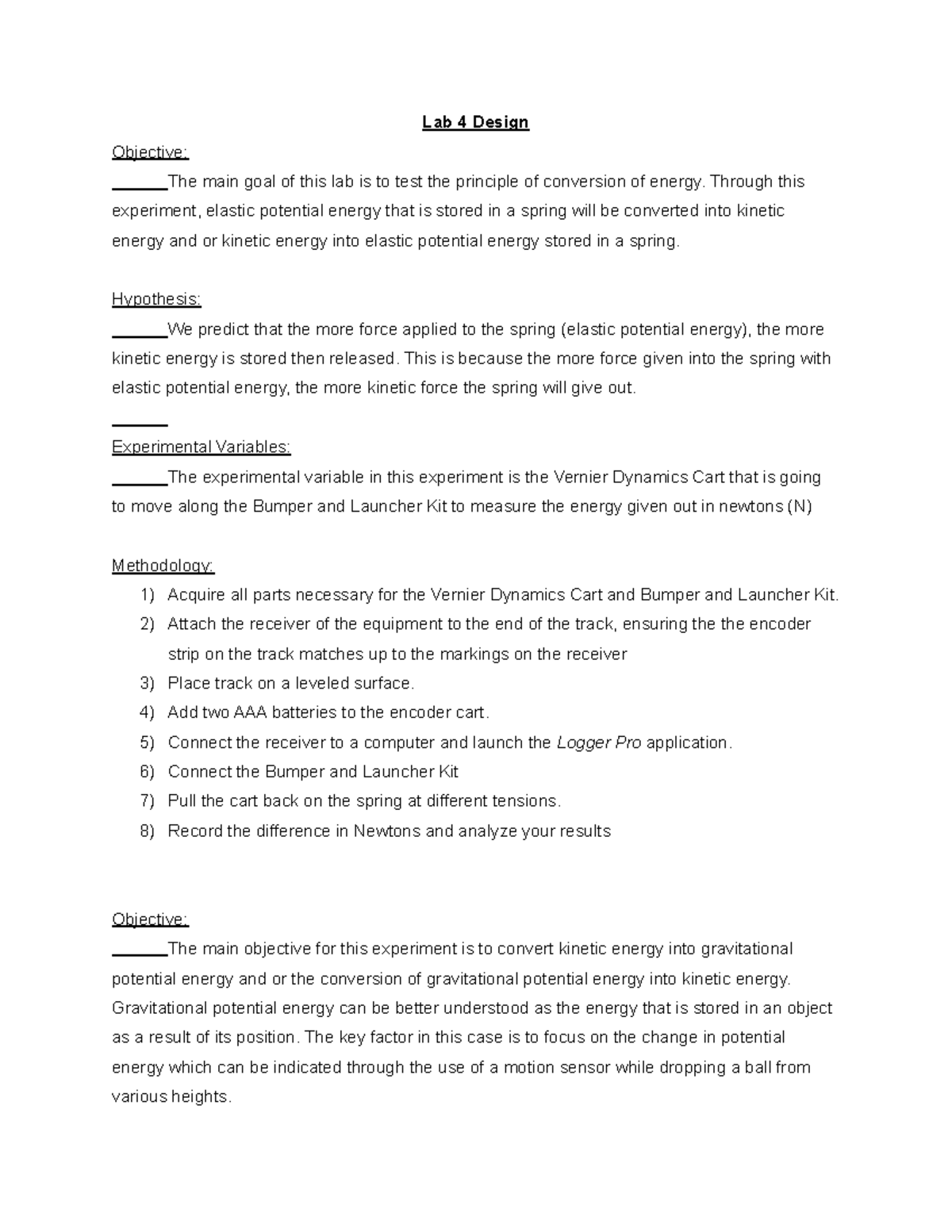 Physics Design #4 - Description of Lab setup - PHYS 107 - Chapman - Studocu