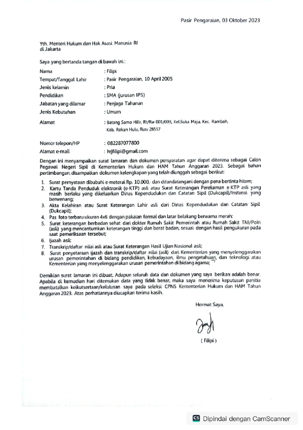 SCAN Surat Lamaran LIPI - Hukum Pidana Khusus - Studocu