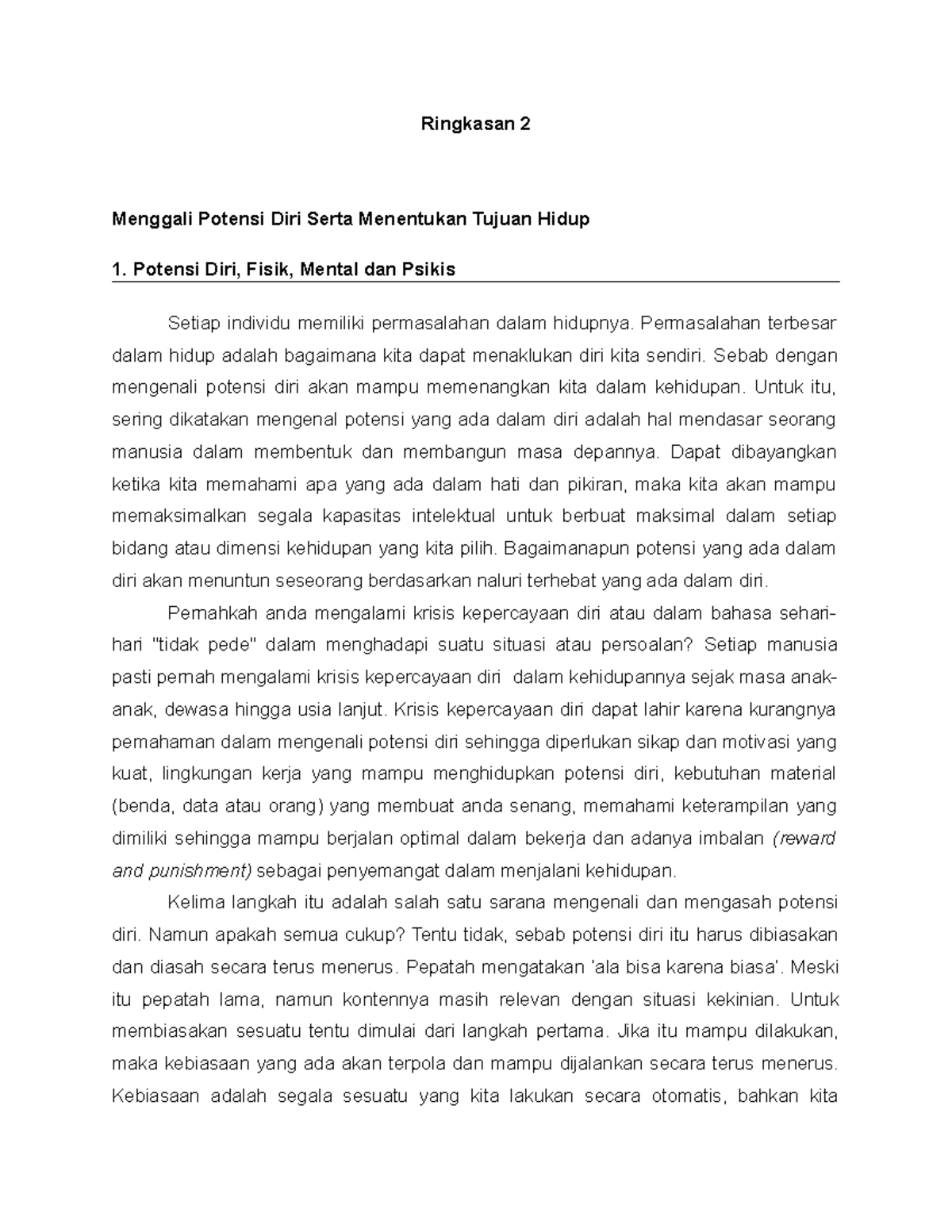 Ringkasan 2 - Ringkasan 2 Menggali Potensi Diri Serta Menentukan Tujuan Hidup Potensi Diri ...