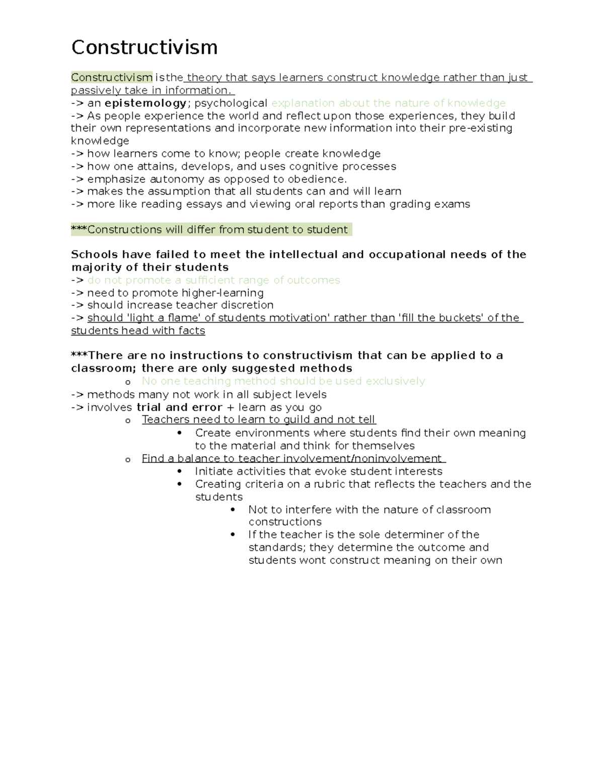 Constructivism Notes Constructivism Constructivism Is The Theory That Says Learners Construct