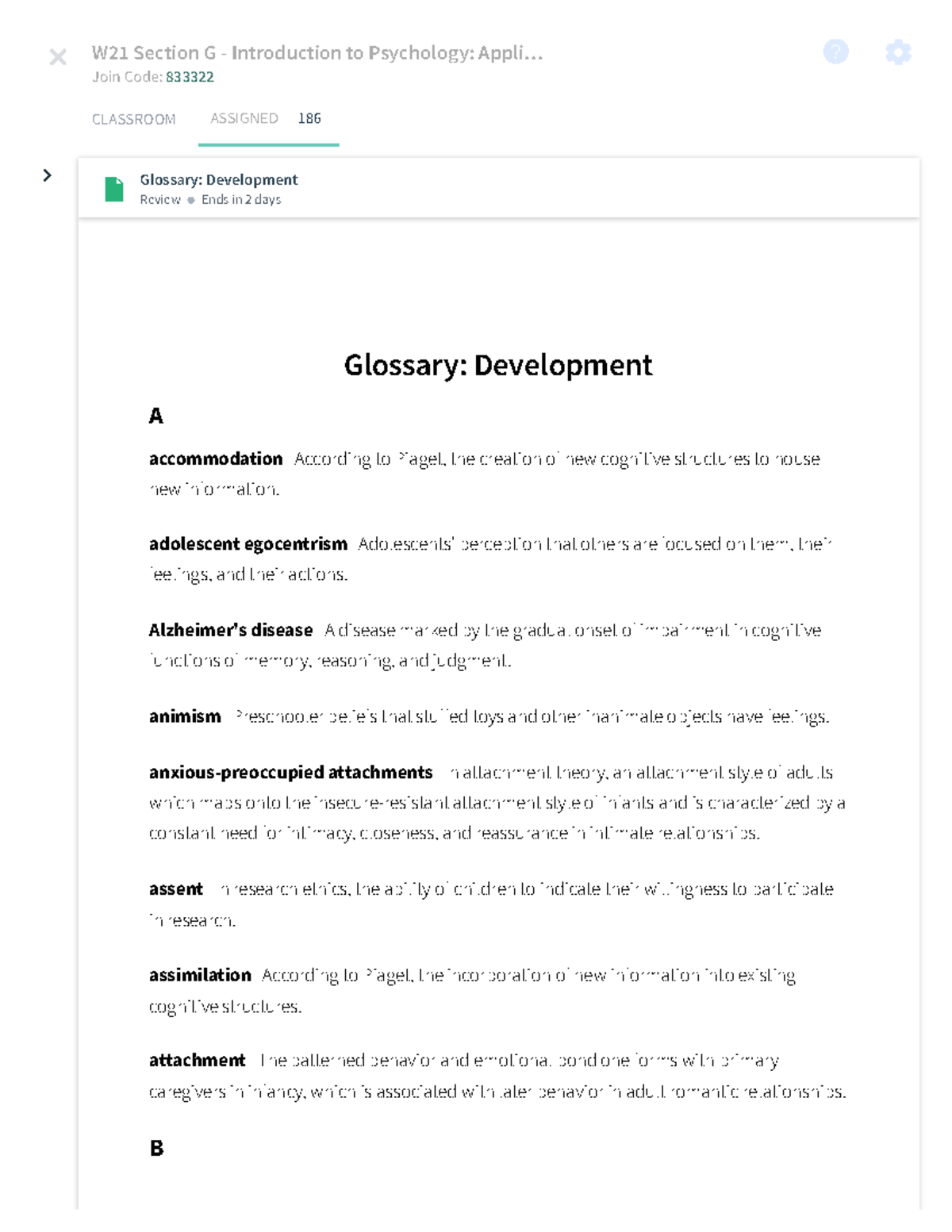 Glossary-Development - PSY1102 - uOttawa - Studocu