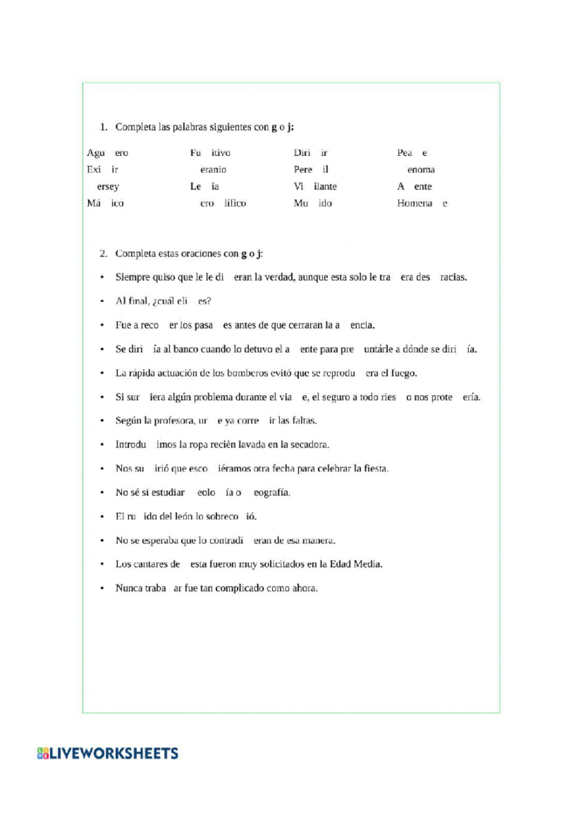 USO DE LA G Y J - EJERCICIOS PARA MEJORAR LA ESCRITURA - Lenguaje Y ...