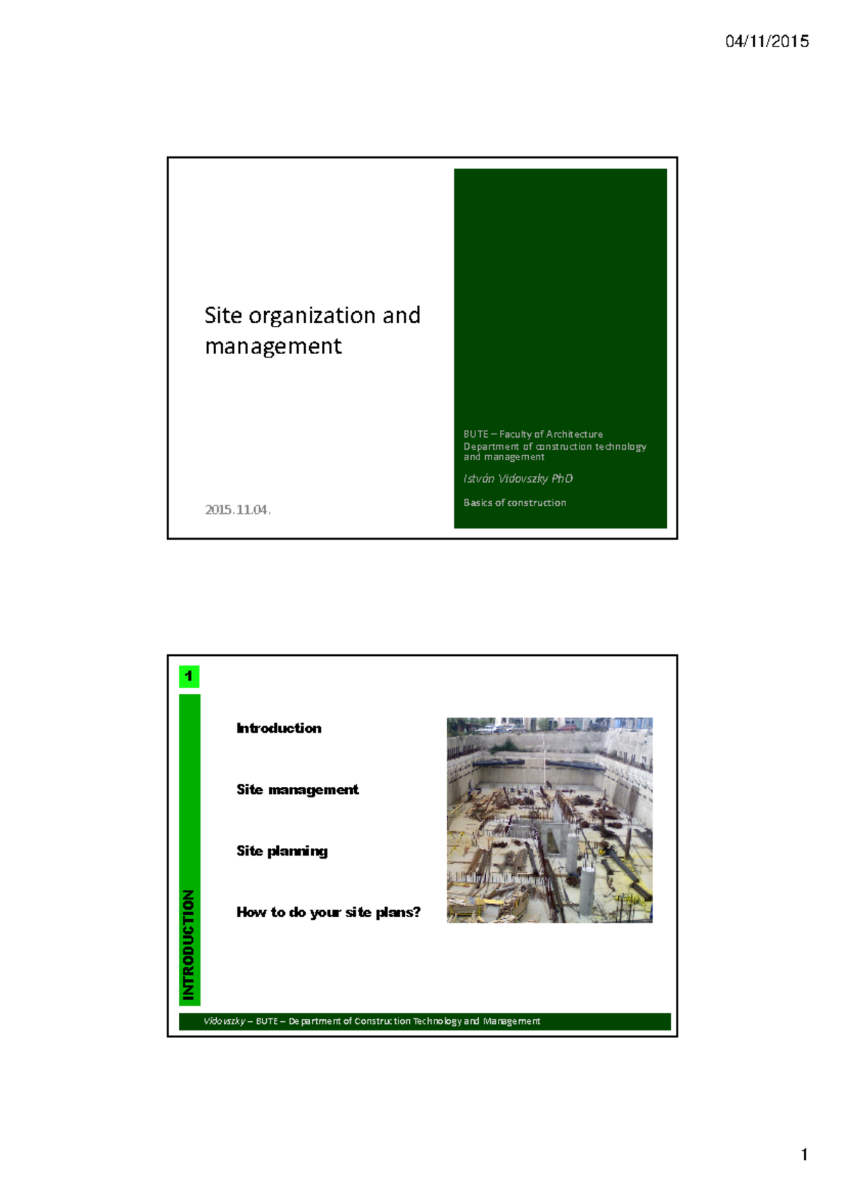 Site organisation and management 2015 - Site organization and ...