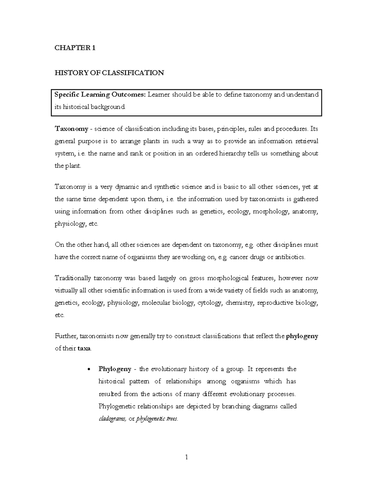 BOT 2645 Plant Taxonomy AND Reproductive Biology Notes - CHAPTER 1 ...