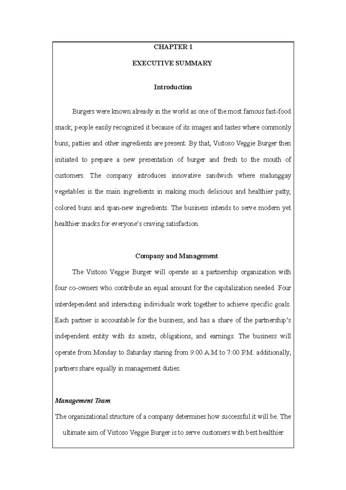 FS Chapter 1,2,3 - this is just a sample - CHAPTER 1 EXECUTIVE SUMMARY ...