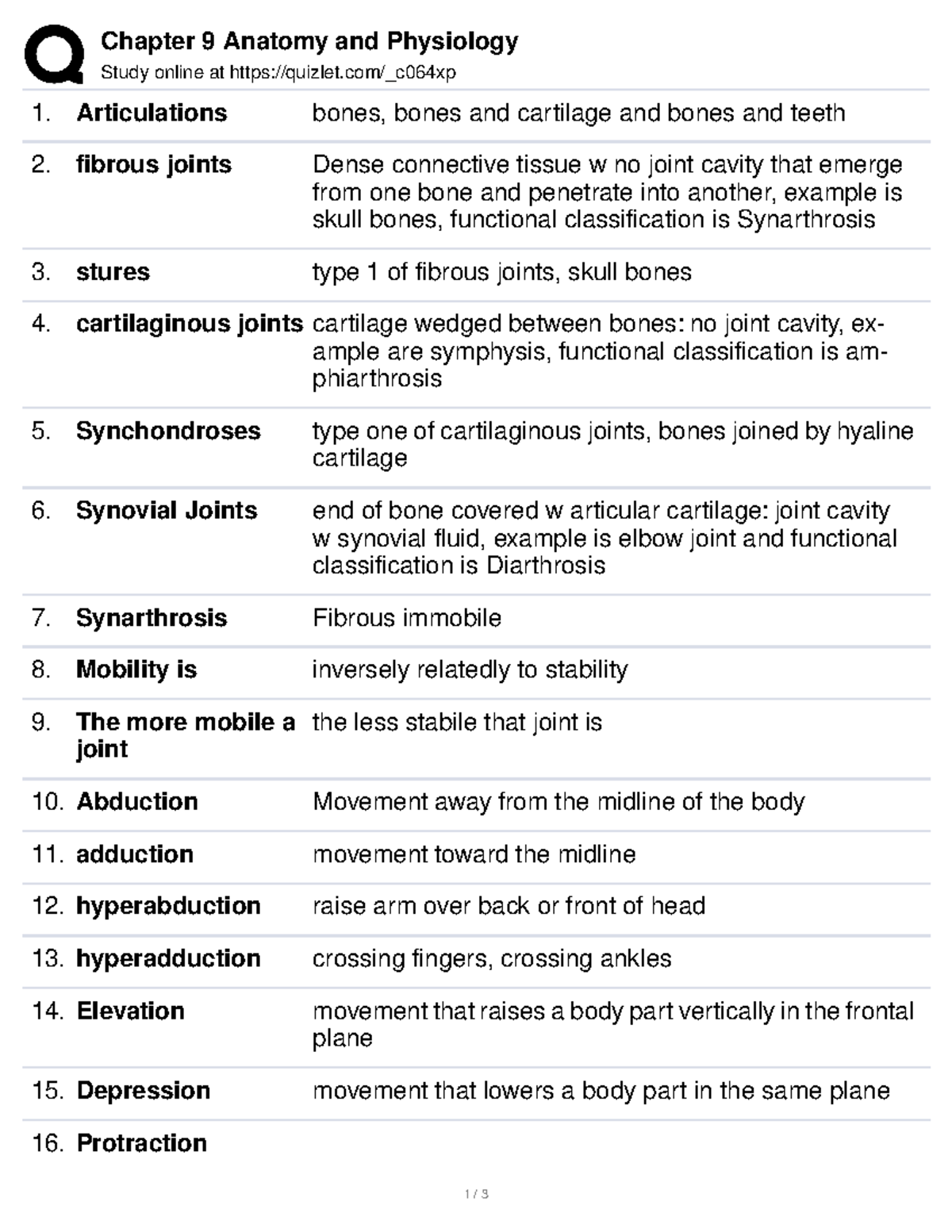 Chapter 9 Anatomy and Physiology Study - Studocu