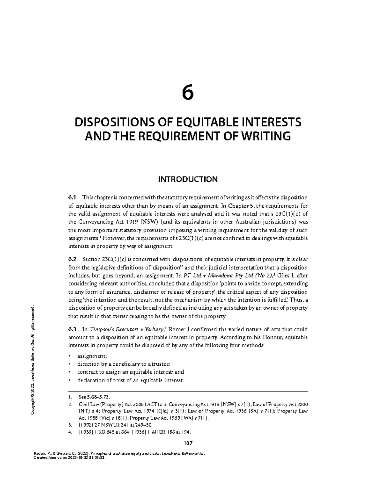 Chapter 6 Dispositions OF Equitable Interests AND THE Requirement OF W - 107 6 DISPOSITIONS OF ...