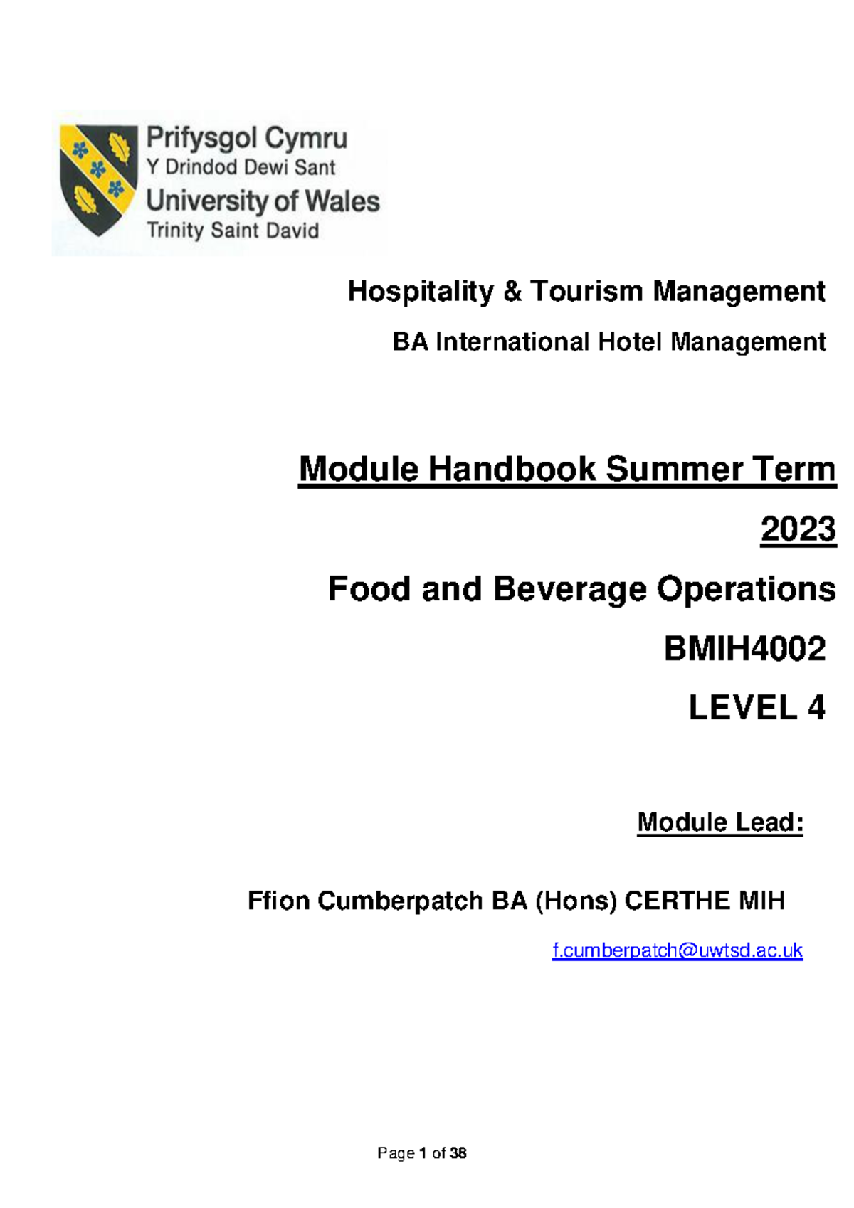 Food and Beverage Operations Module Handbook Summer 2023-2 - Page 1 of ...
