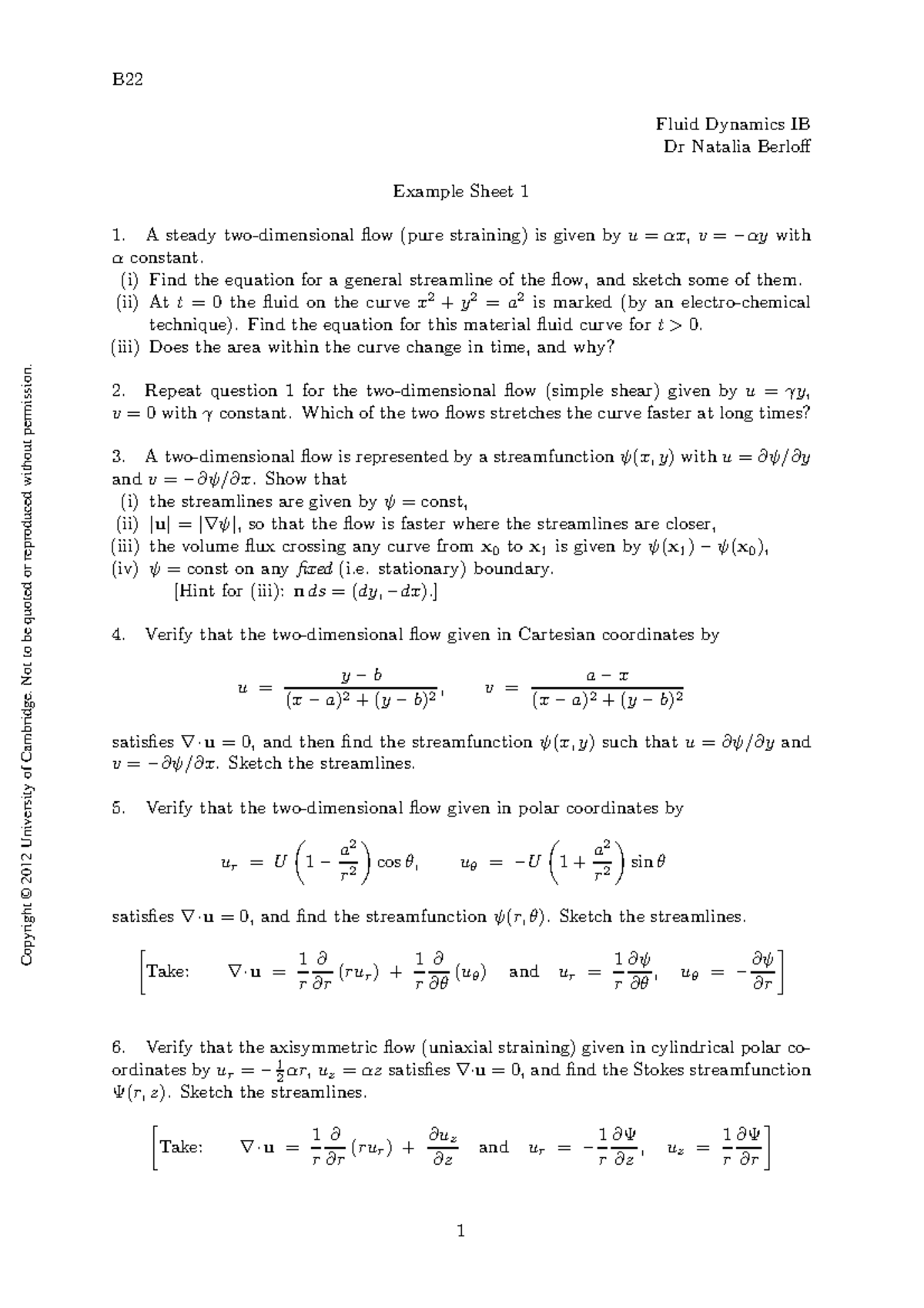 Lecture notes, lecture 1 - Example sheet - Copyright © 2012 University ...