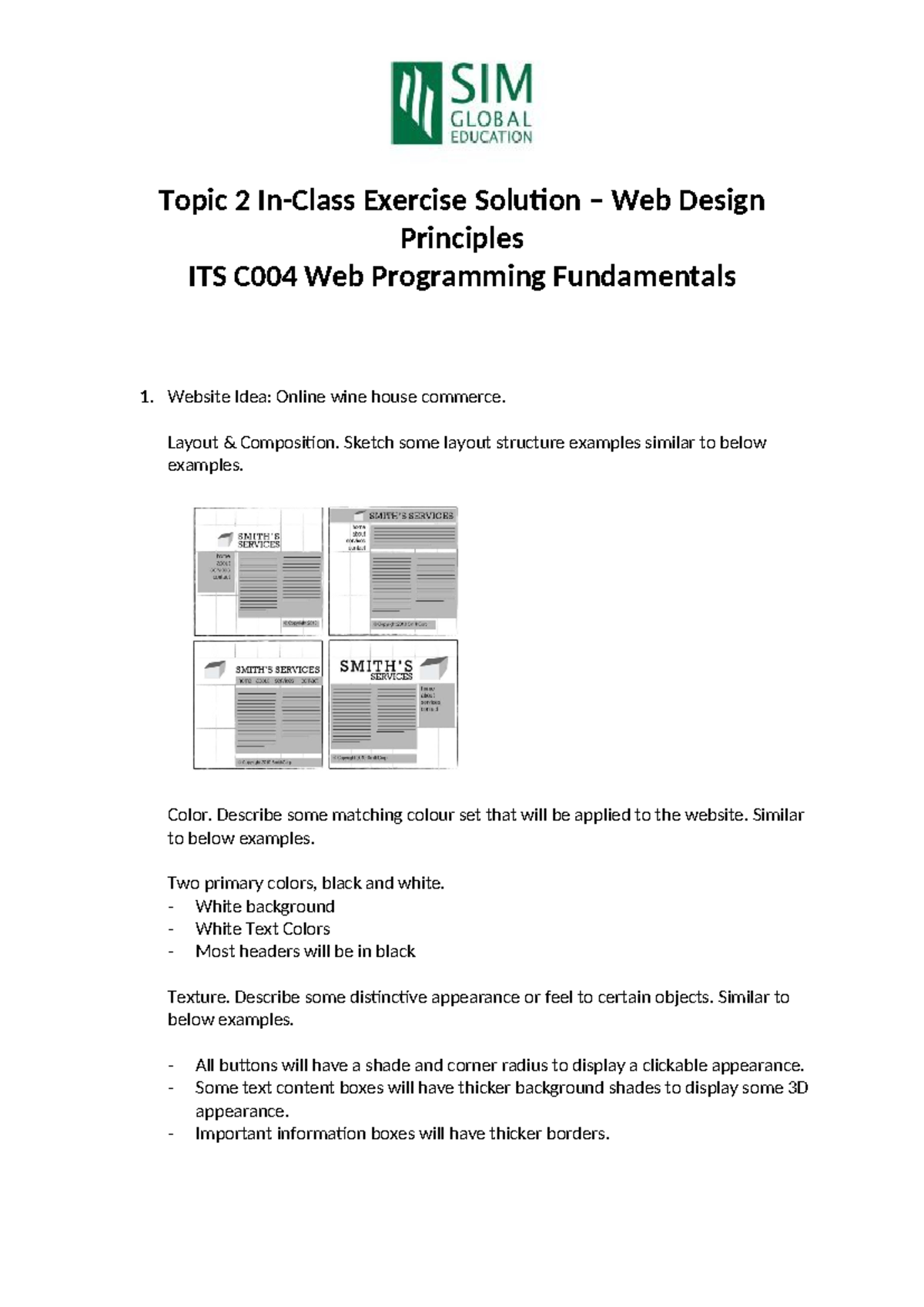 Topic 2 Ces Web Design Principles Topic 2 In Class Exercise Solution Web Design Principles