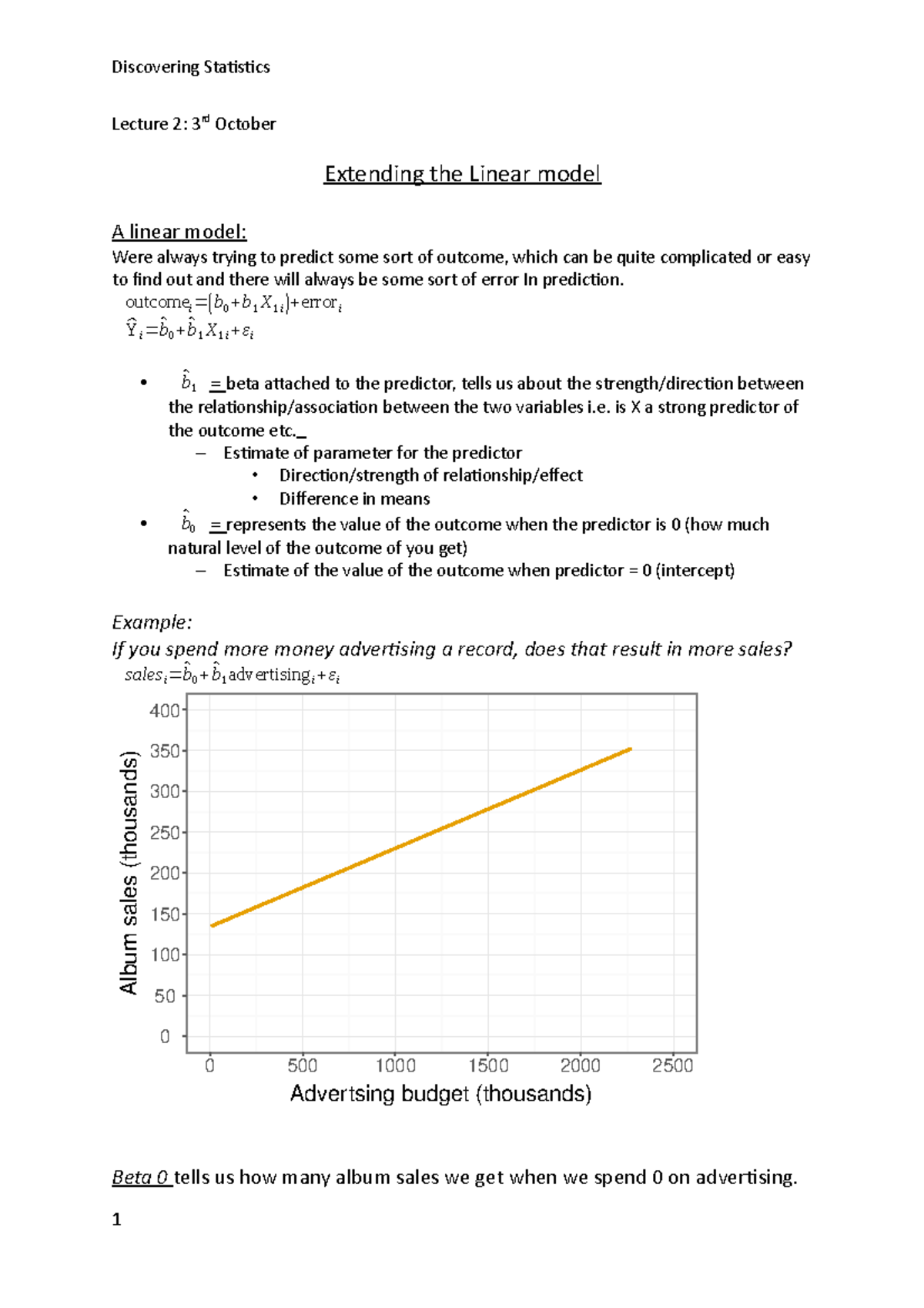 Lecture 2 Extending The Linear Model Lecture 2 3rd October Extending The Linear Model A