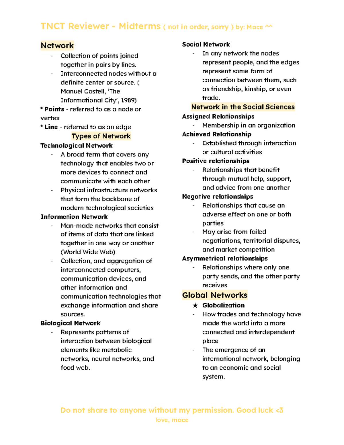 TNCT Reviewer - Midterms - Network Collection of points joined together ...