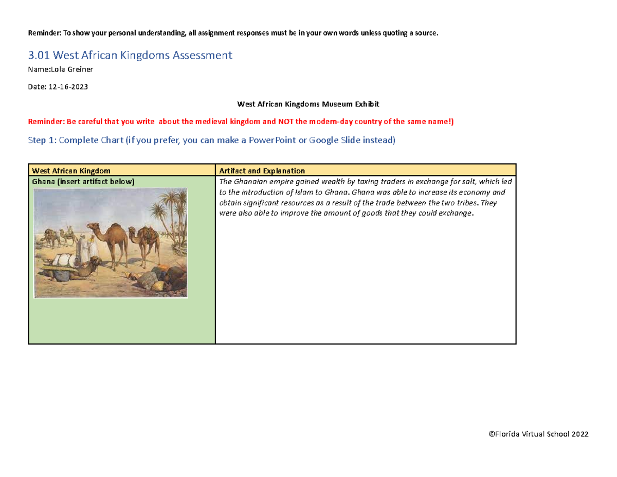West african kingdoms wh yourname - Reminder: To show your personal ...