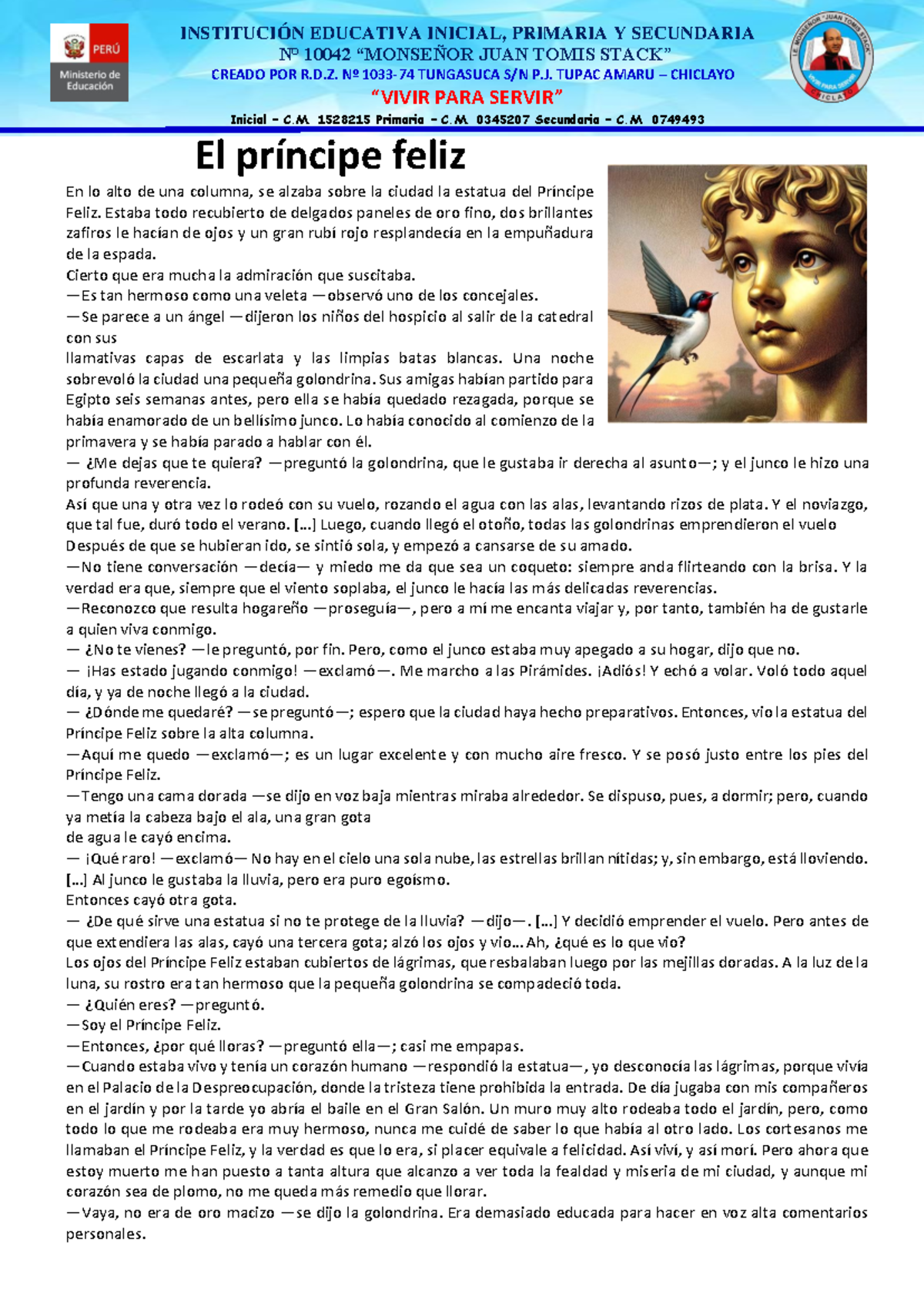 Cuento Principe Feliz - HOLA - INSTITUCIÓN EDUCATIVA INICIAL, PRIMARIA ...