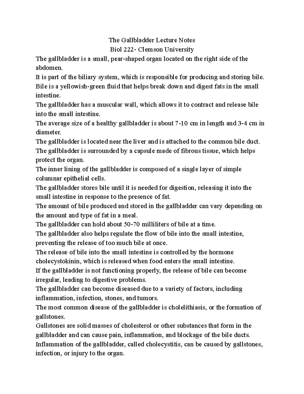 The Gallbladder Lecture Notes - It is part of the biliary system, which ...