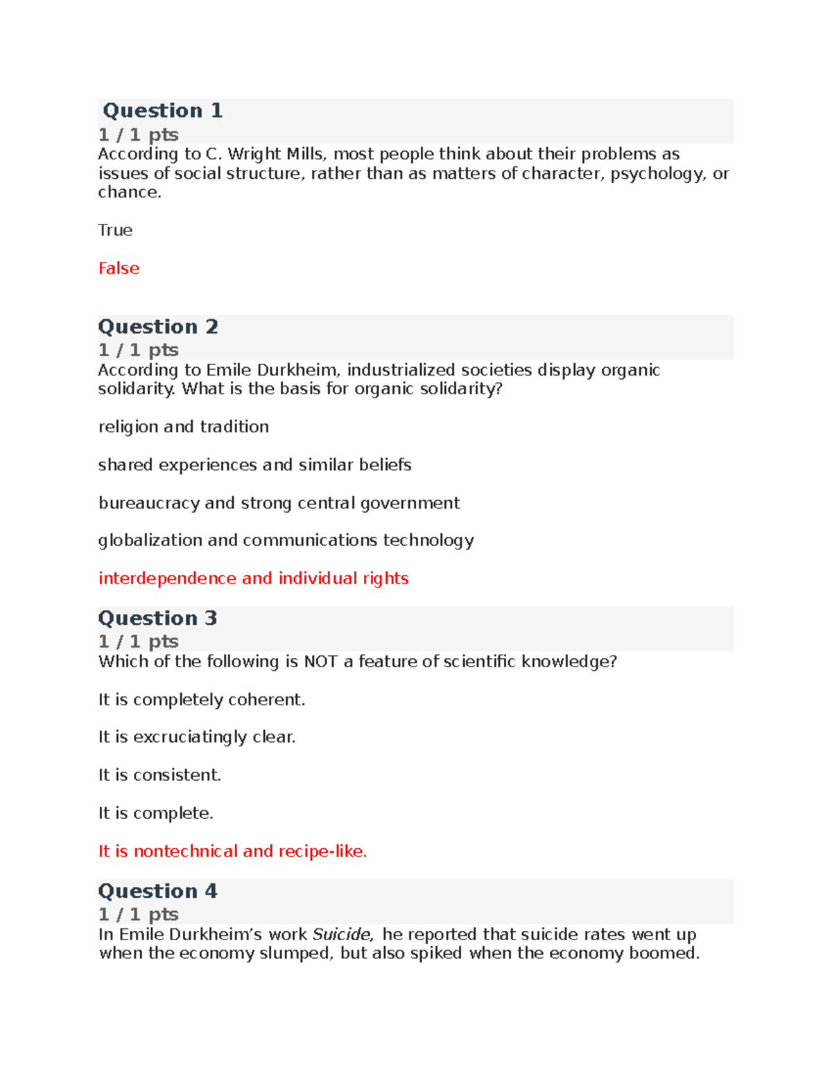Soc midterm - Question 1 1 / 1 pts According to C. Wright Mills, most people think about their ...