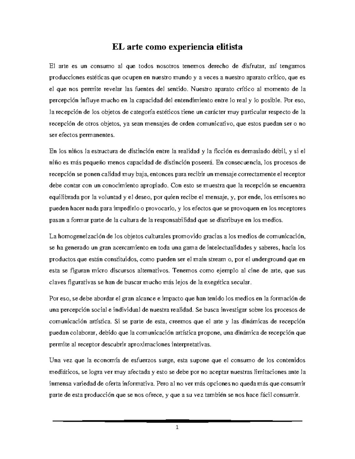 EL arte como experiencia elitista Erick Jair Antonio Cosssio - EL arte ...