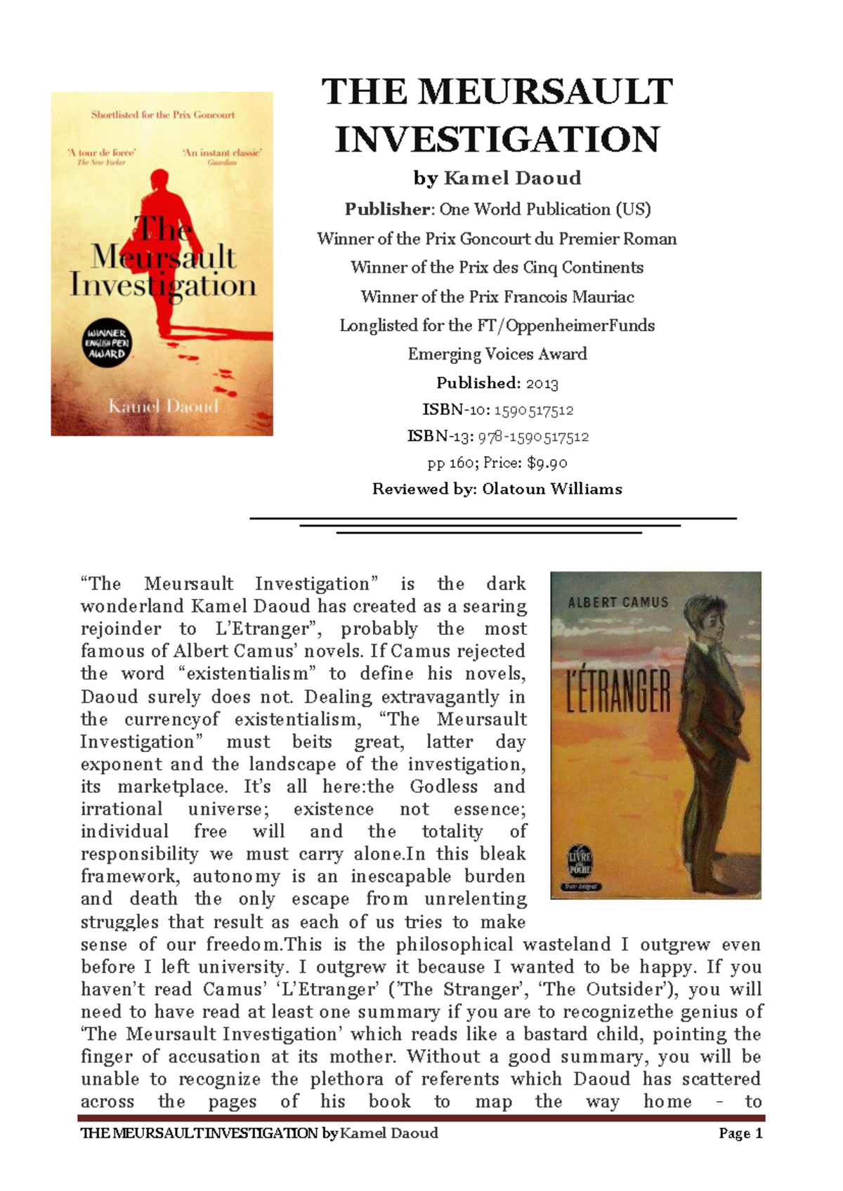 THE Meursault Investigation-Full Story - THE MEURSAULT INVESTIGATION by ...