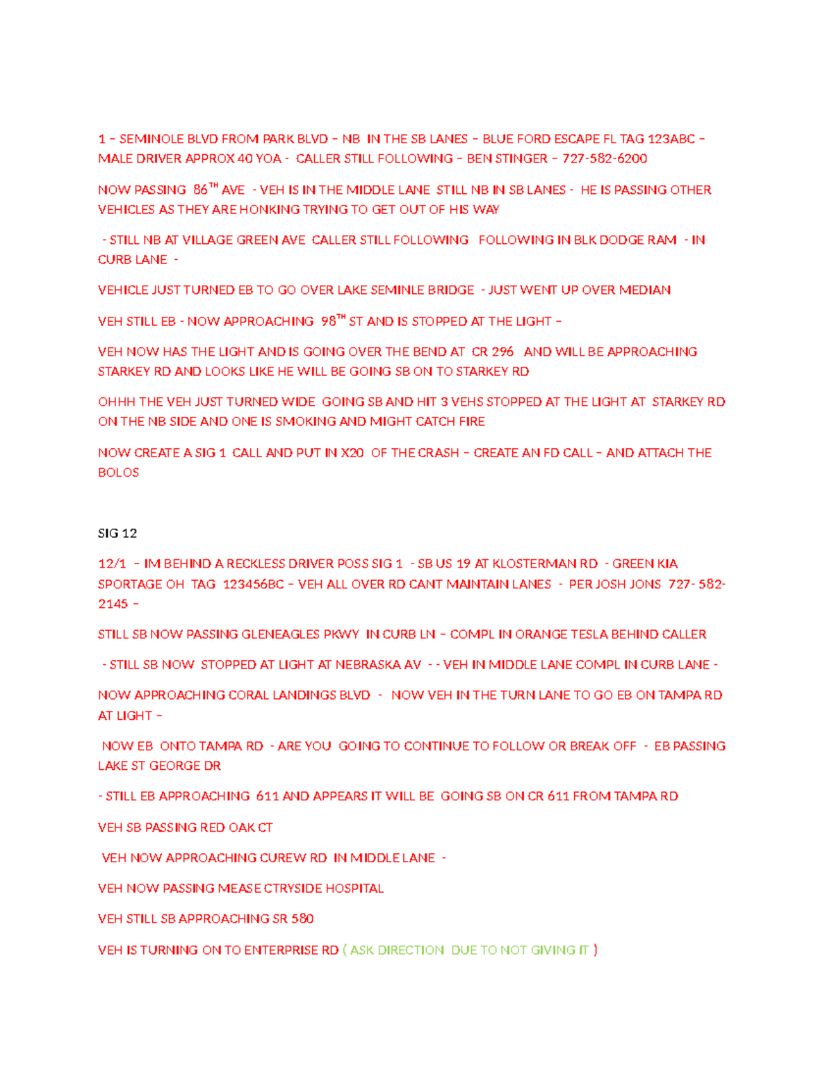 SIG 1 & 12 Bolos Examples - 1 – SEMINOLE BLVD FROM PARK BLVD – NB IN ...