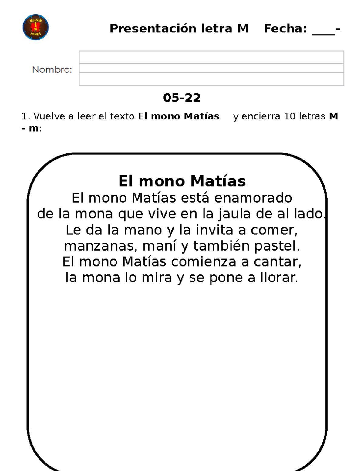 Guía 16 de mayo letra M - Presentación letra M Fecha: ____- 05- Vuelve ...