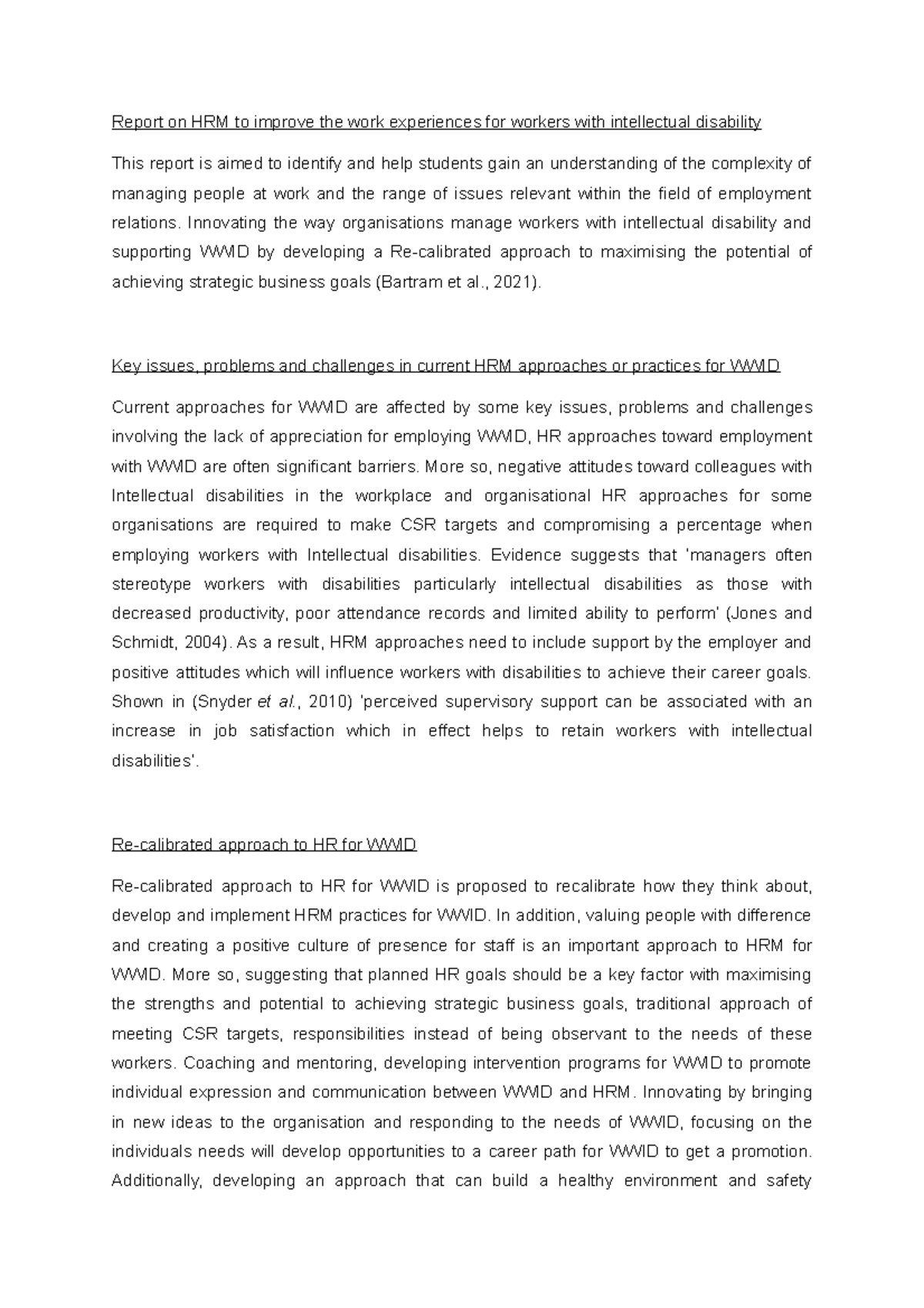 Report on HRM WWID - Report on HRM to improve the work experiences for ...