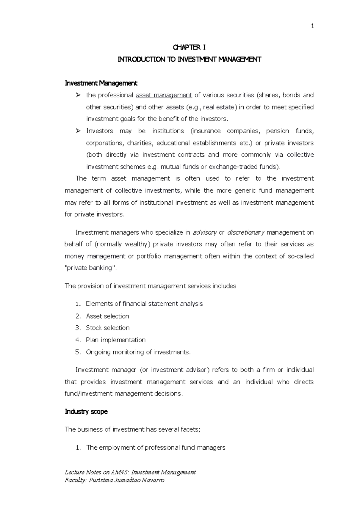 Chapter 1 - Management Science - CHAPTER I INTRODUCTION TO INVESTMENT ...
