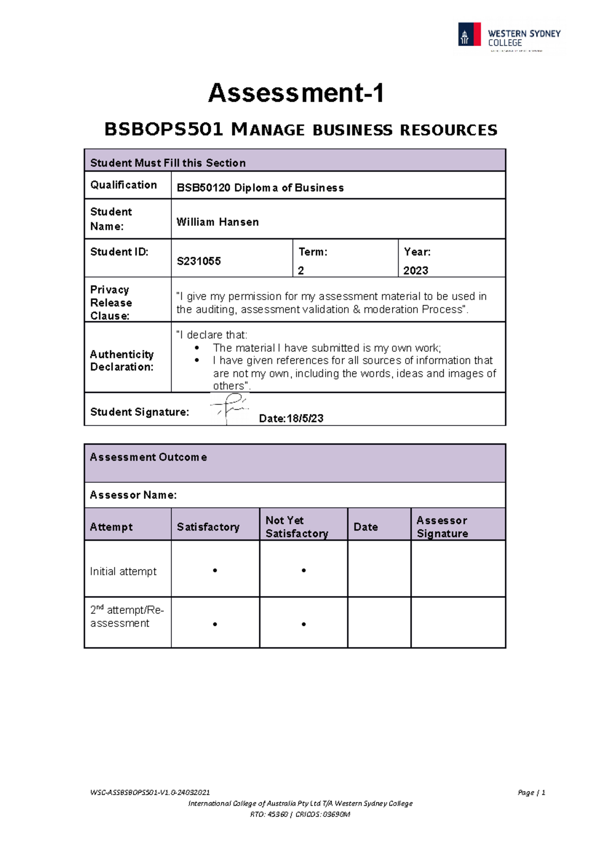 Assessment-Task-1 - .............. - Assessment- BSBOPS501 MANAGE ...