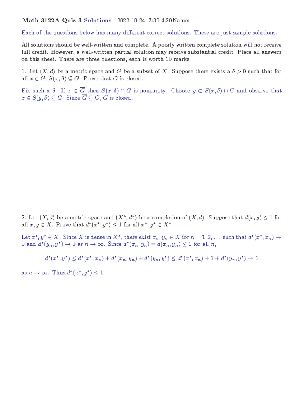 Q3+with+soln - quiz3 - Math 3122A Quiz 3 Solutions 2022-10-24, 3:30-4:20 Name: Each of the ...