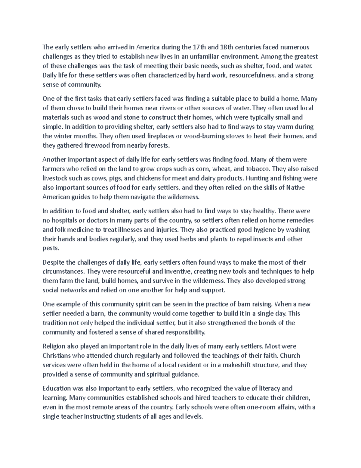 Early Settlers and Daily Life - The early settlers who arrived in ...