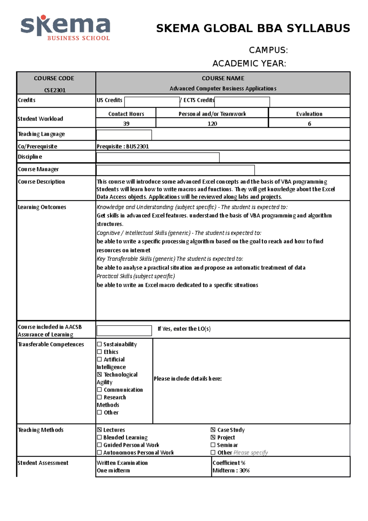 BBA Syllabus Fall 2023 - merci - SKEMA GLOBAL BBA SYLLABUS CAMPUS ...
