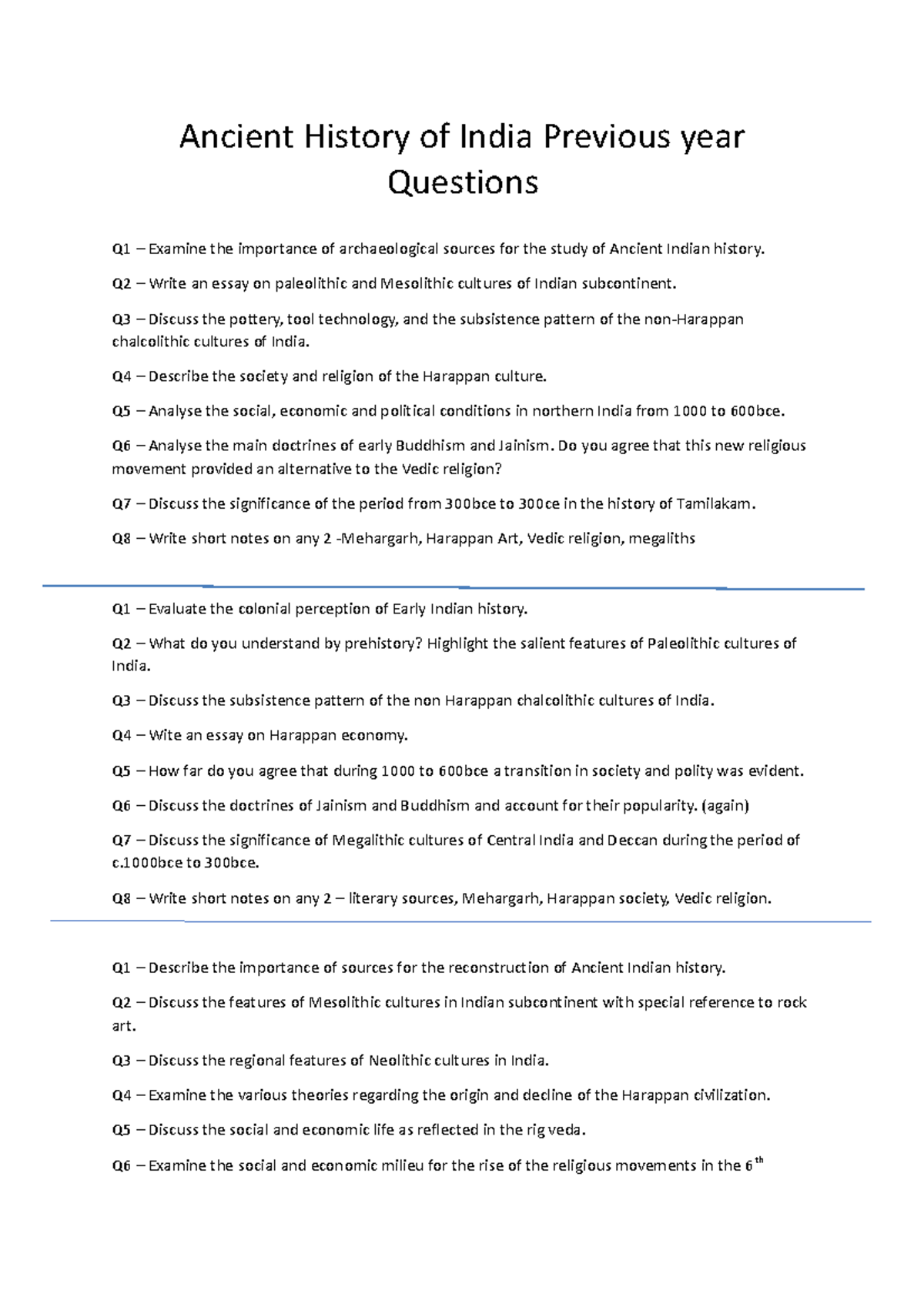 Ancient H'istory of India Previous year Questions - Q2 – Write an essay ...