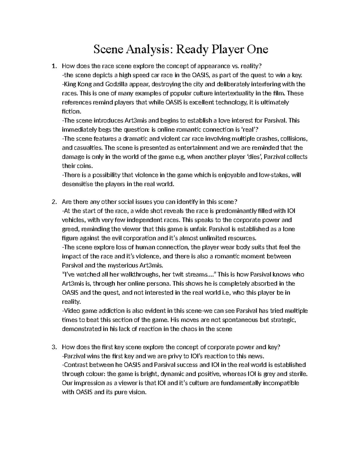 Scene Analysis - notes - Scene Analysis: Ready Player One How does the ...