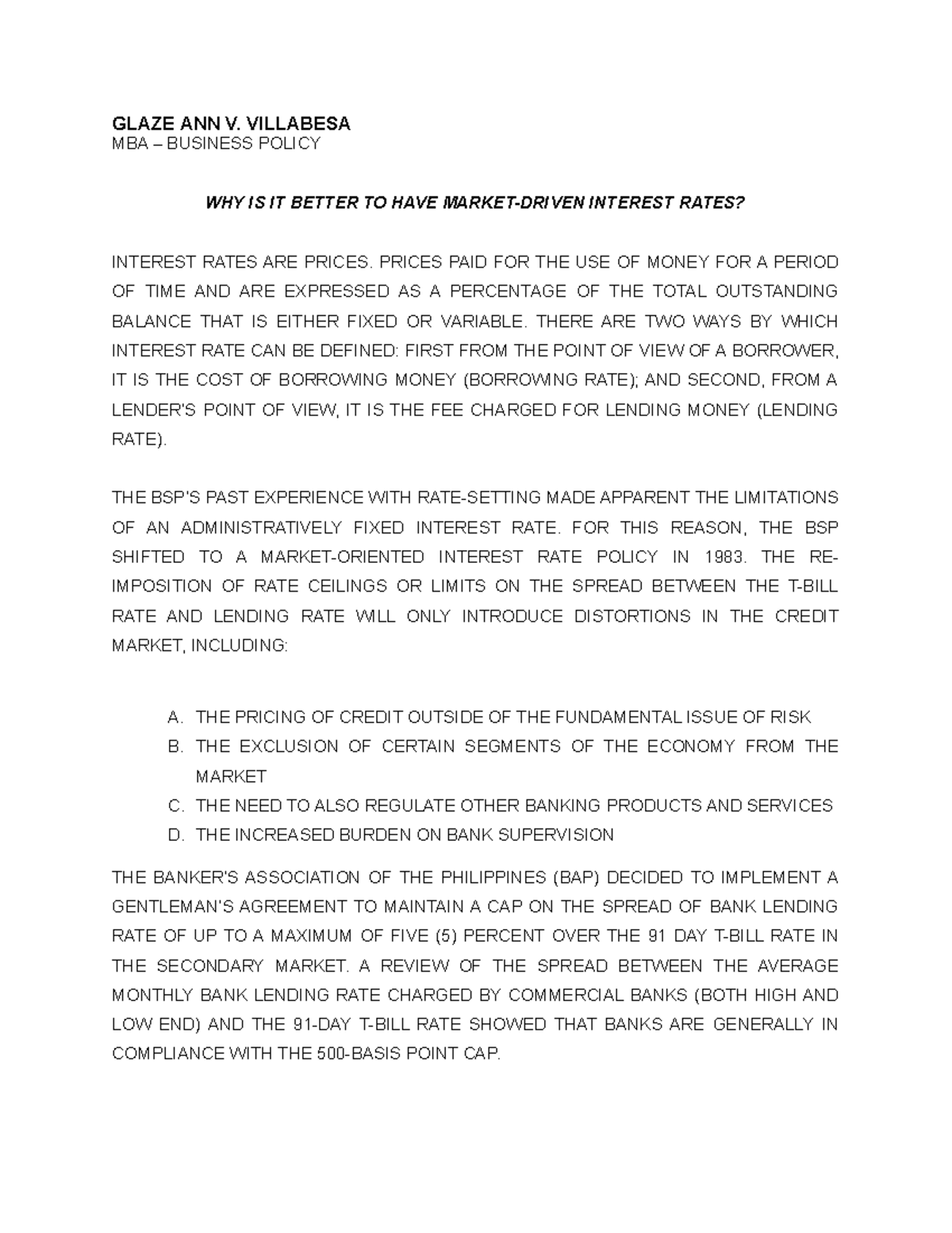 CASE STUDY - BUSINESS POLICY - GLAZE ANN V. VILLABESA MBA – BUSINESS ...