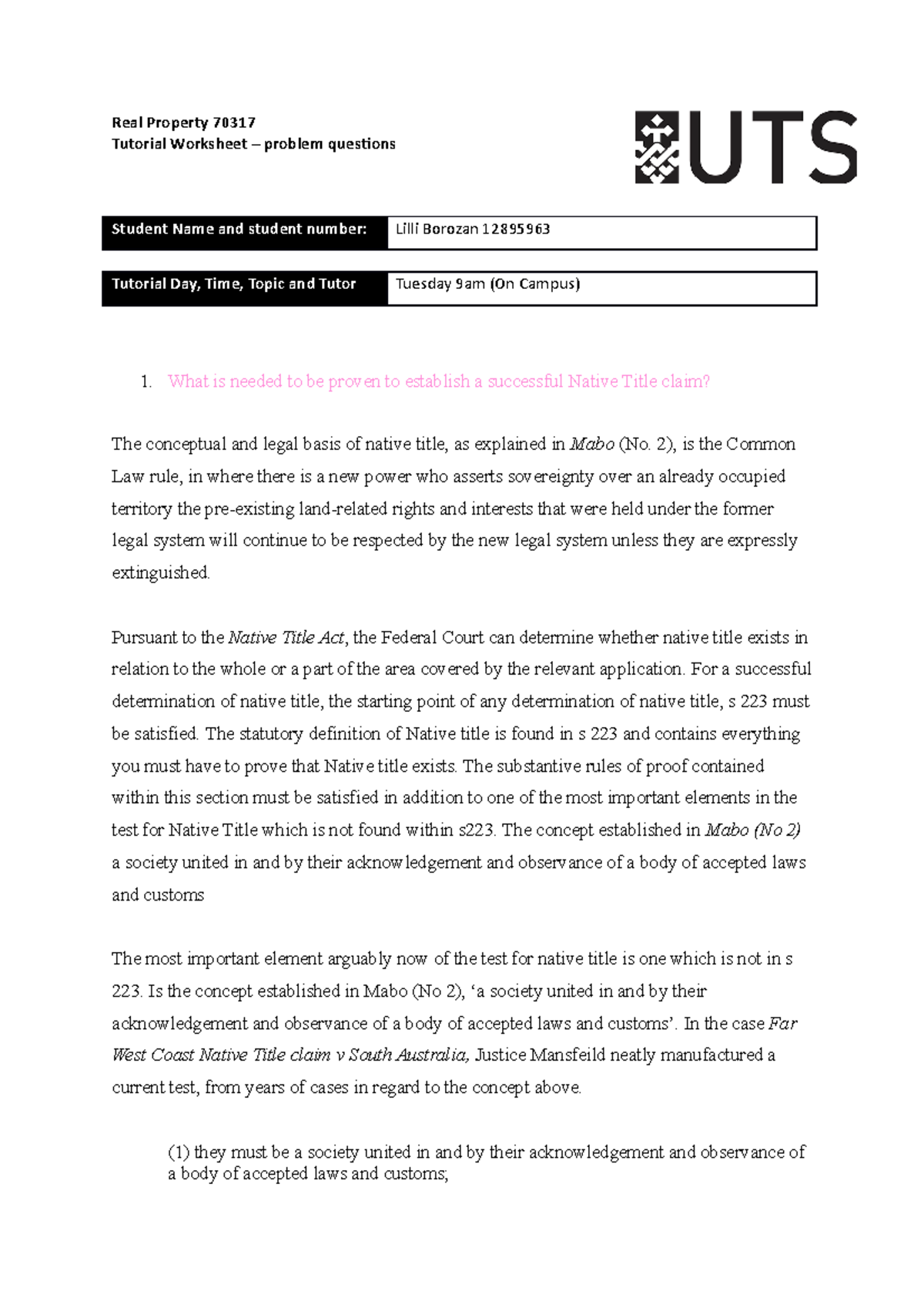 Submission 1 for tutorial - 070317 - Studocu