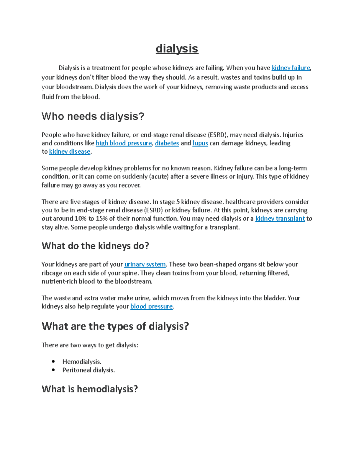 Dialysis Complete Information About Dialysis And Its