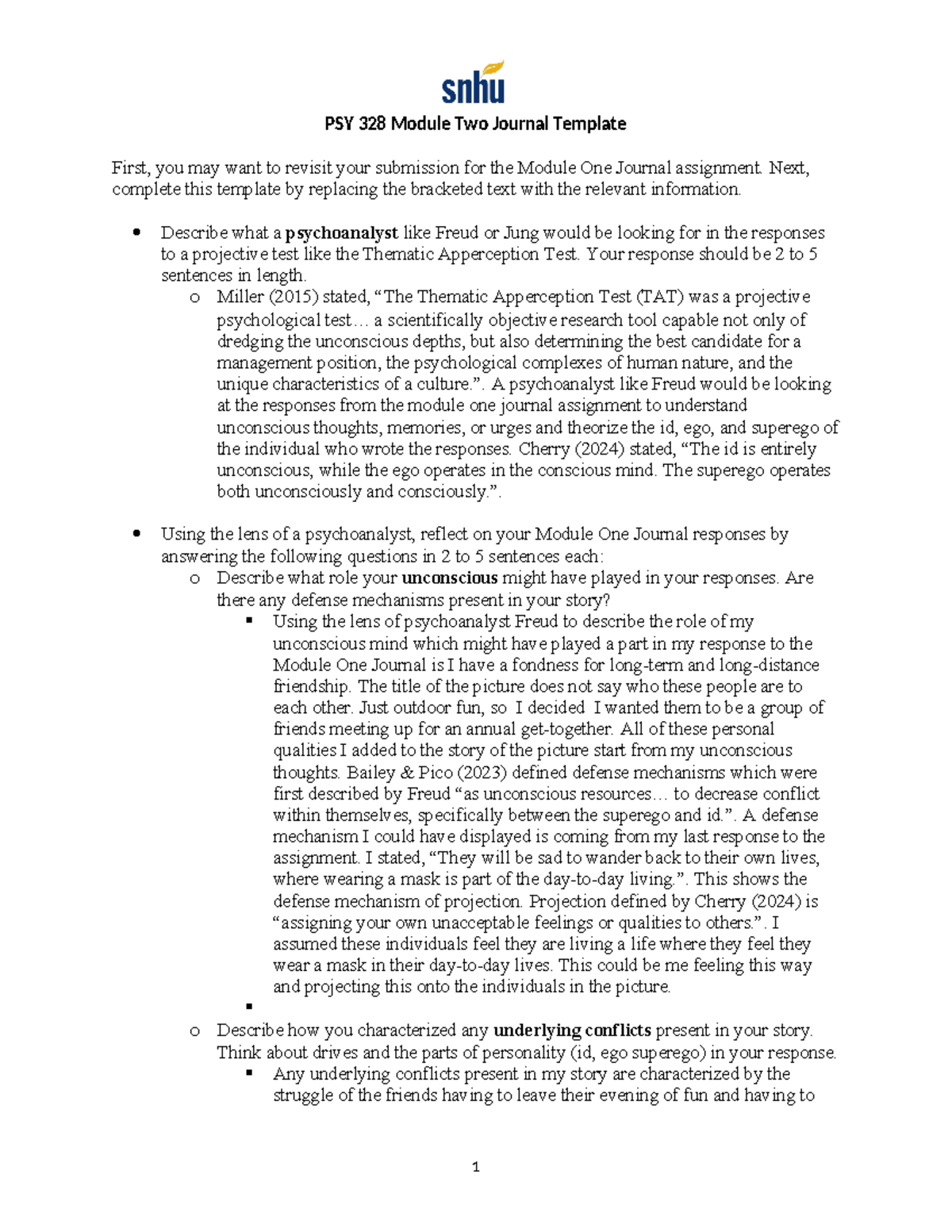 PSY 328 Module Two Journal - Next, complete this template by replacing the bracketed text with ...