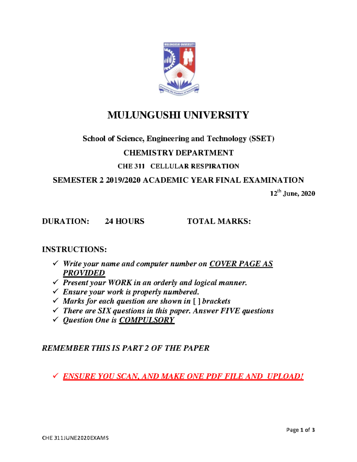 CHE 311 JUNE 2020 EXAM Section B - Page 1 of 3 CHE 311JUNE2020EXAMS ...